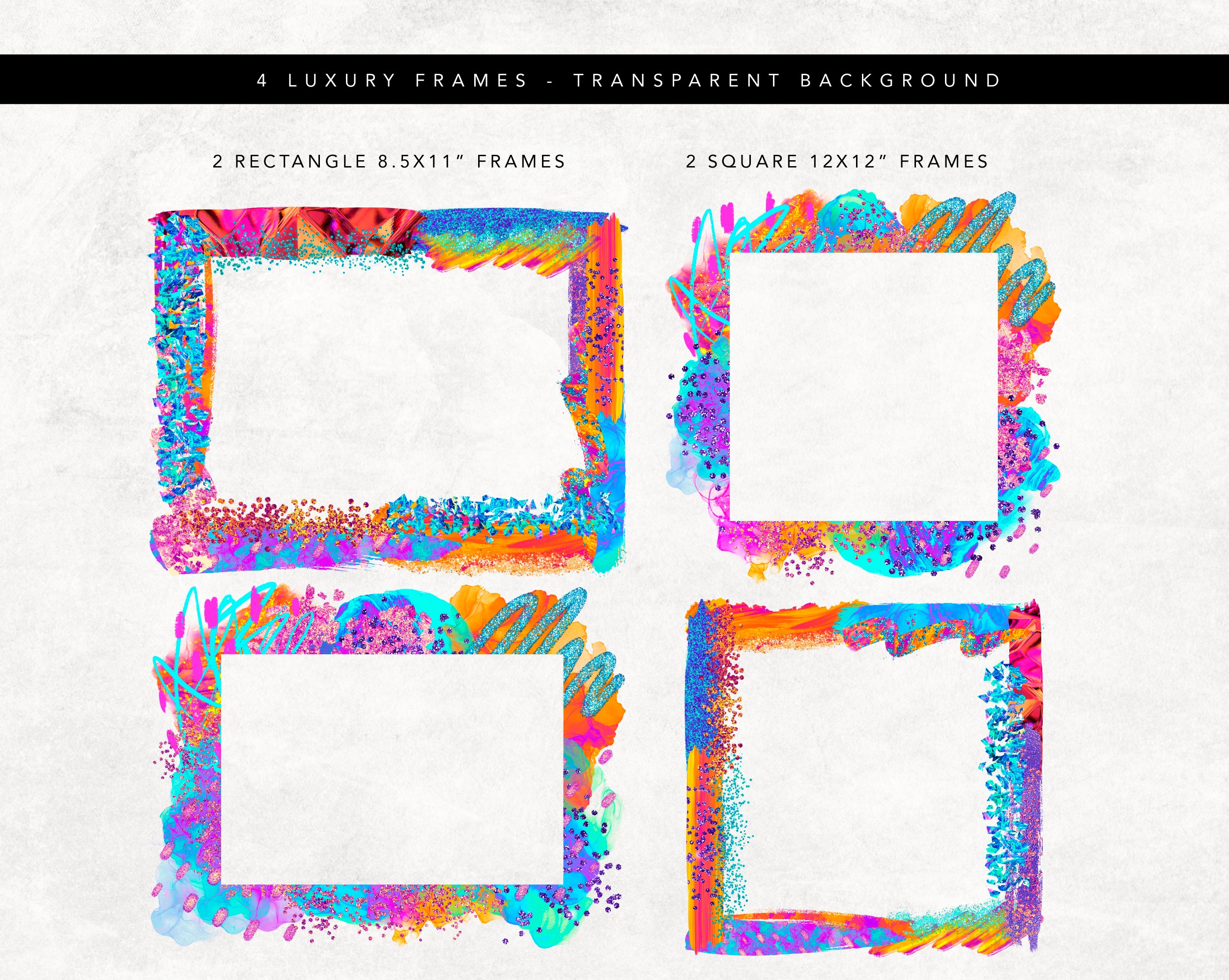 Colorful Frame Clipart Digital Modern Frame Glitter Border - Etsy