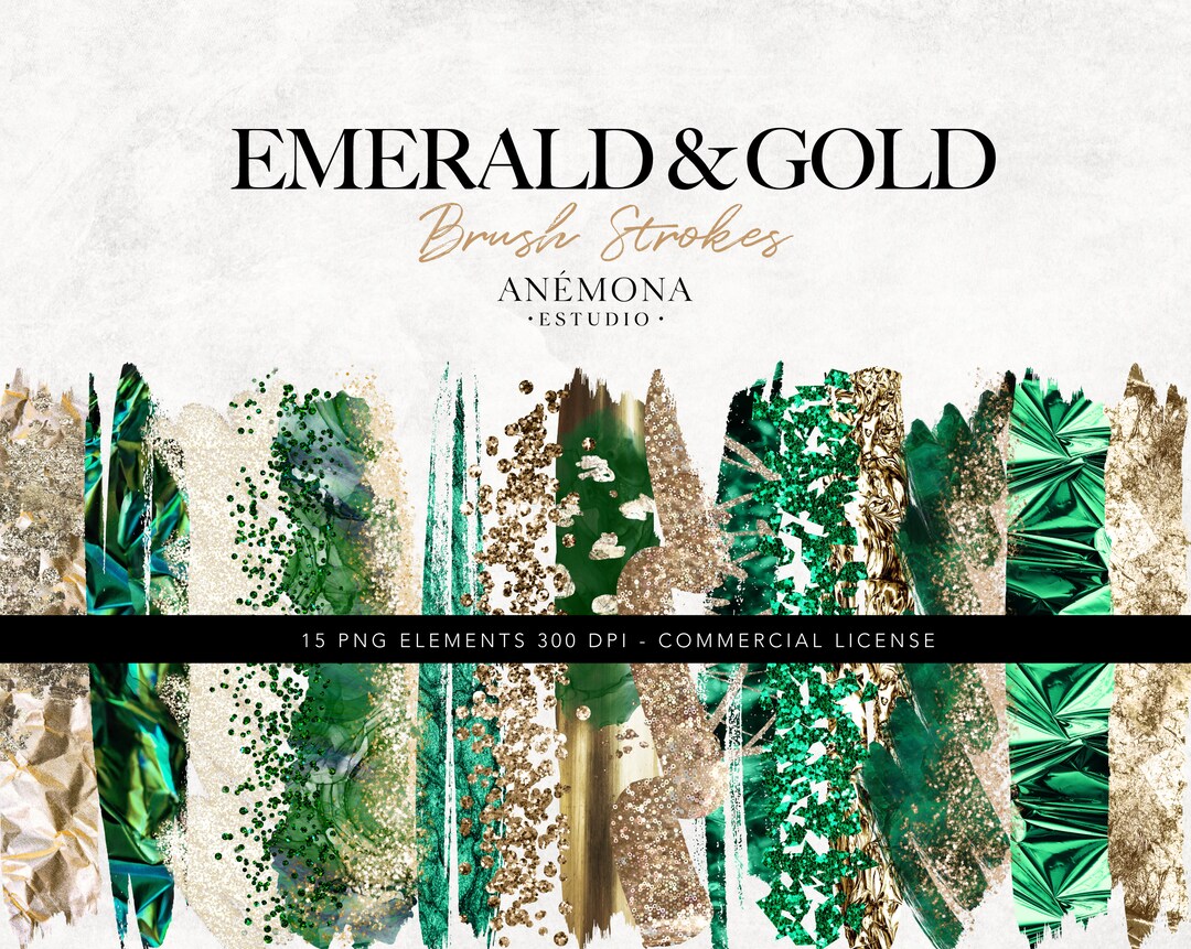 Green Brush Strokes Clipart, Green Clipart, Gold Foil, Emerald ...