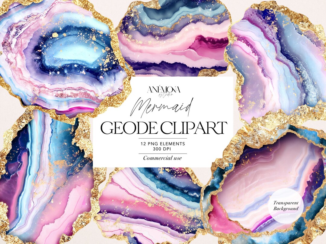 Geode Clipart, Mermaid Agate Slice Clipart, Stone Slice Clipart ...