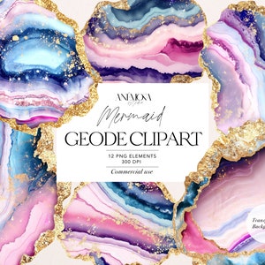 Geode Clipart, Mermaid Agate Slice Clipart, Stone Slice Clipart ...