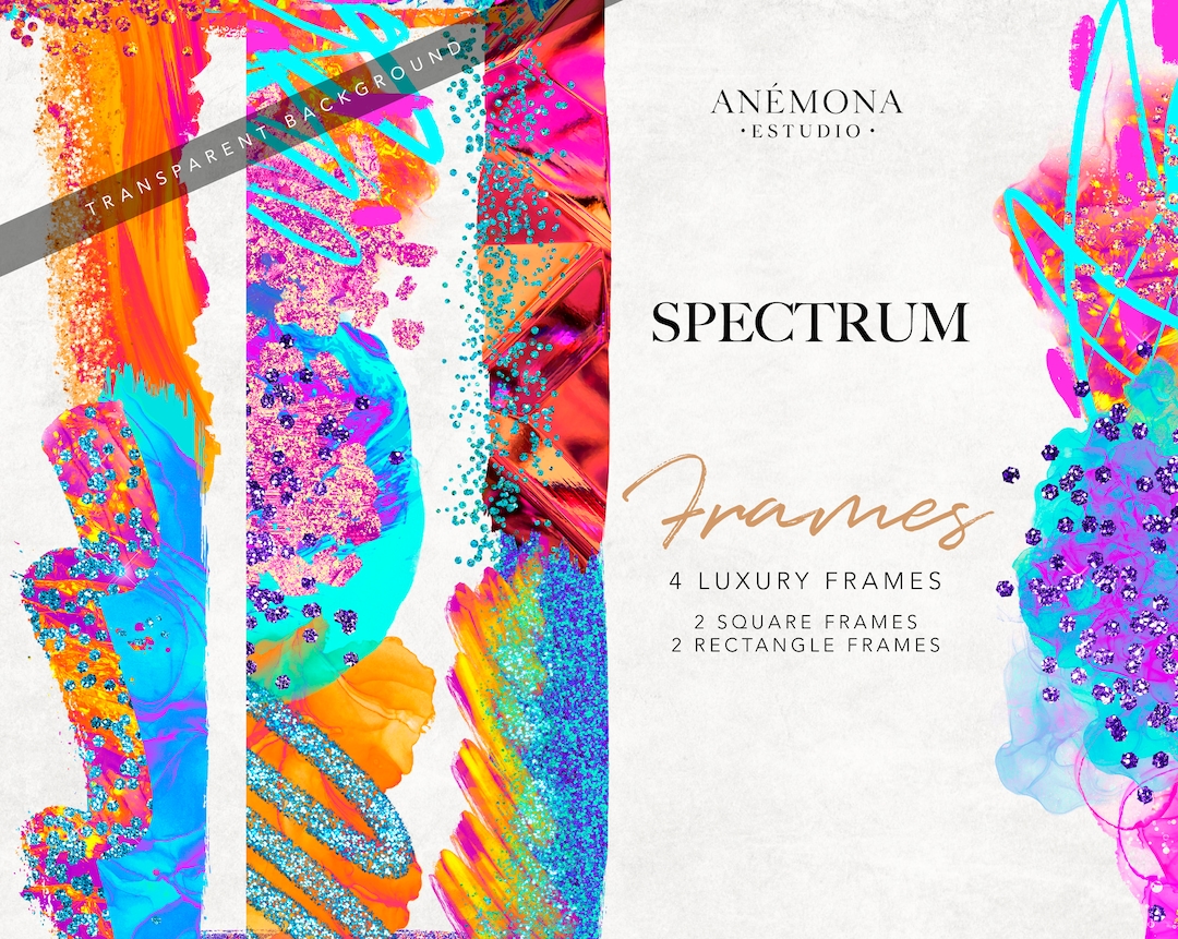 Colorful Frame Clipart - Digital Modern Frame, Glitter Border ...