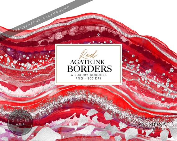 Red Agate Borders Clipart Red Watercolor Geode Clipart - Etsy