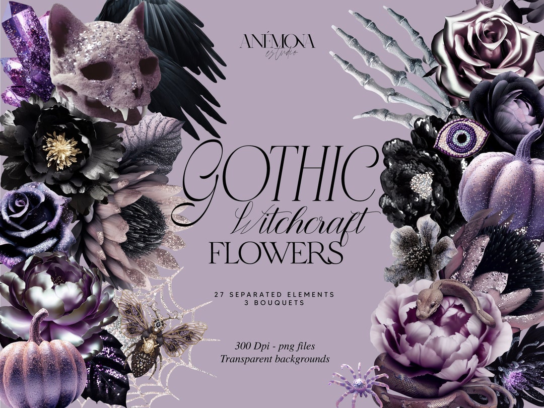 Gothic Floral Clipart, Dark Flowers Clip Art, Dark Moody, Witchcraft ...