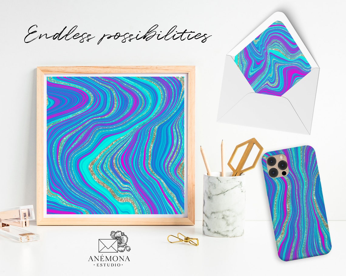 Blue Agate Digital Paper Marble Paper Agate Texture - Etsy