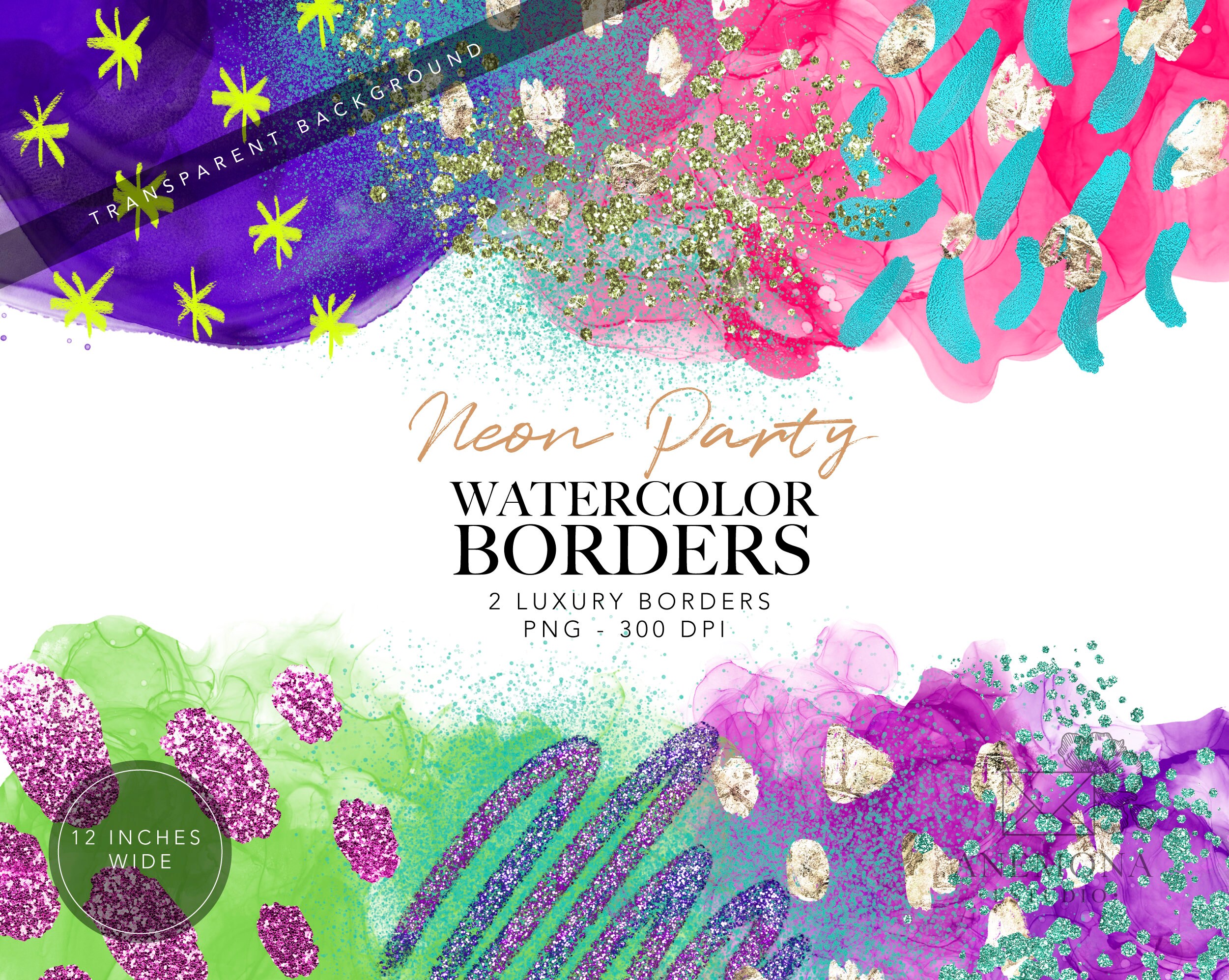 Neon Watercolor Border Clipart Glitter Border Colorful | Etsy