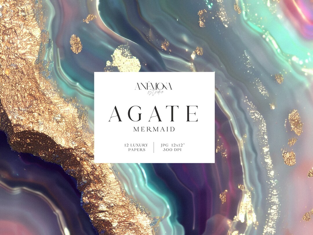 Agate Backgrounds, Mermaid Agate Gold Foil, Rainbow Digital Paper Pack ...