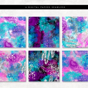 Mermaid Digital Paper - Glitter Abstract Paper - Purple Alcohol Ink ...