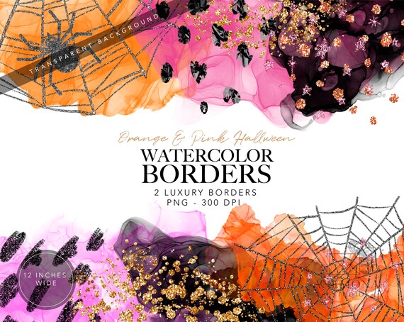 Halloween Watercolor Border Clipart Glitter Border | Etsy