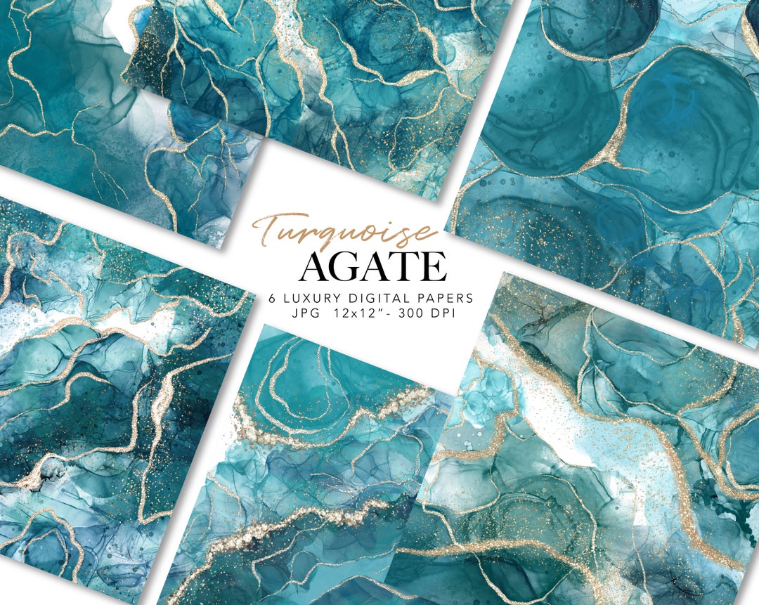 Marble Digital Paper, Agate Backgrounds, Turquoise Glitter Paper ...