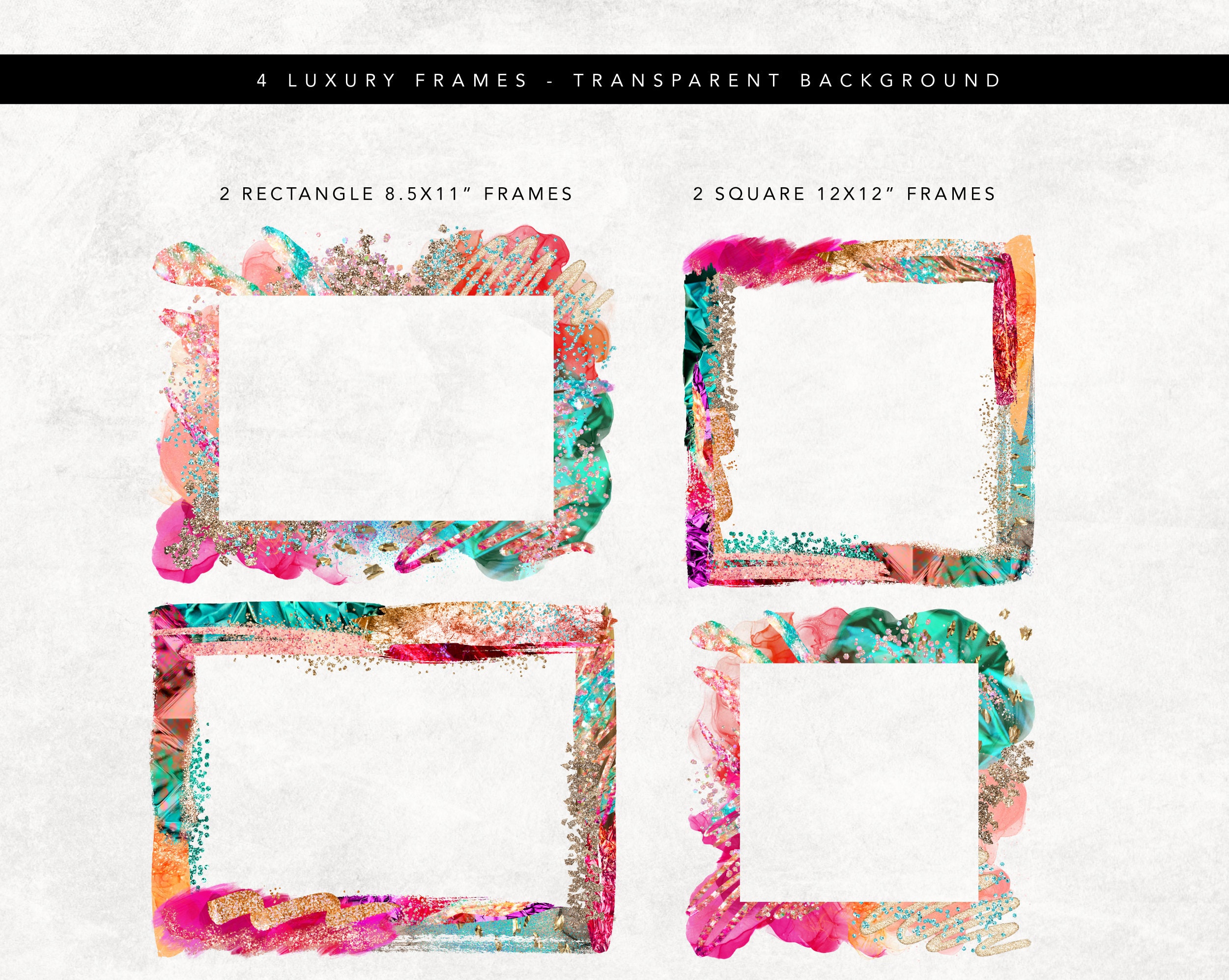 Colorful Frame Clipart Digital Modern Frame Glitter Border - Etsy