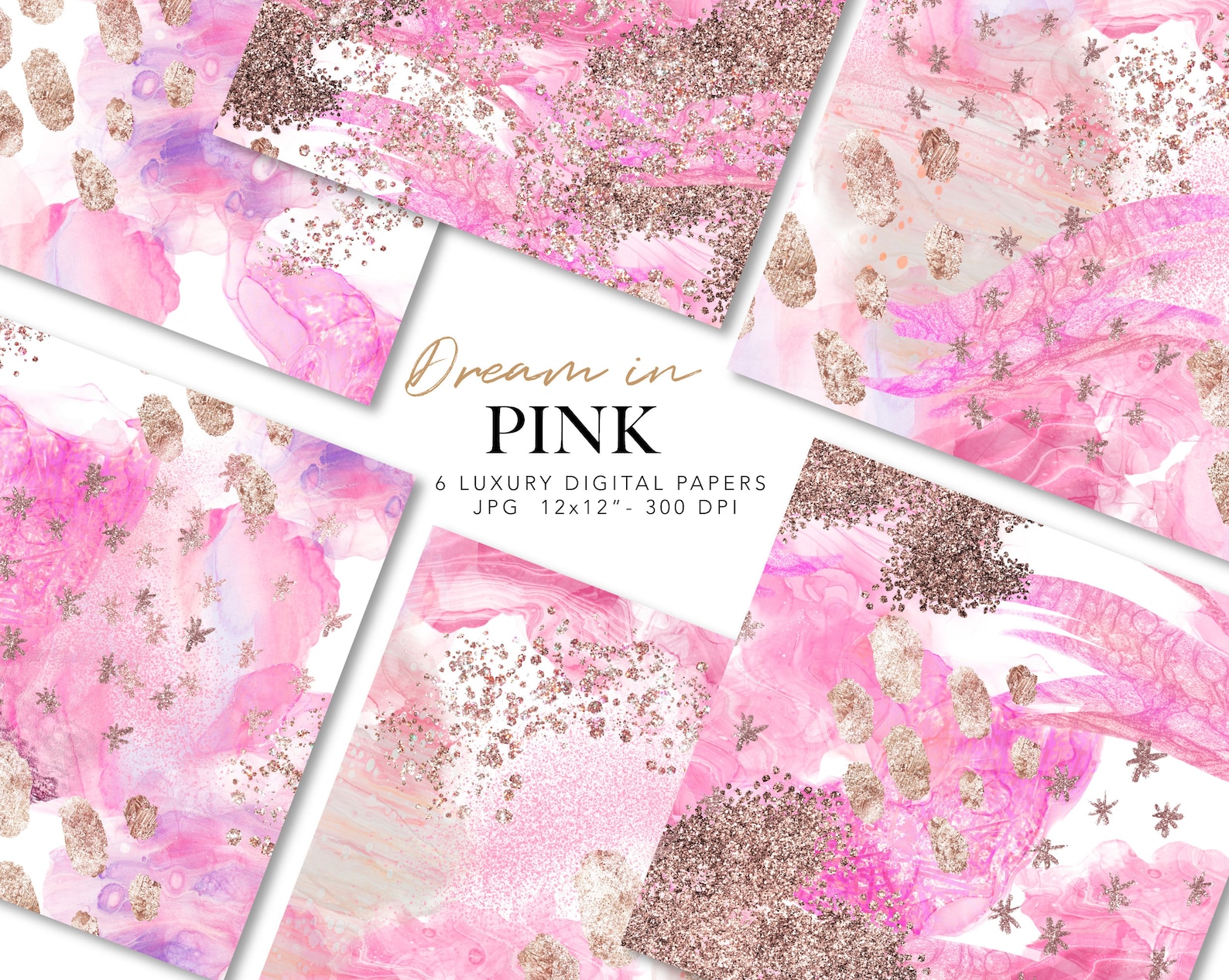 Pink Digital Paper Glitter Abstract Paper Pink Alcohol Ink | Etsy