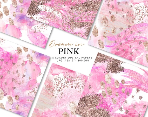Pink Digital Paper Glitter Abstract Paper Pink Alcohol Ink | Etsy