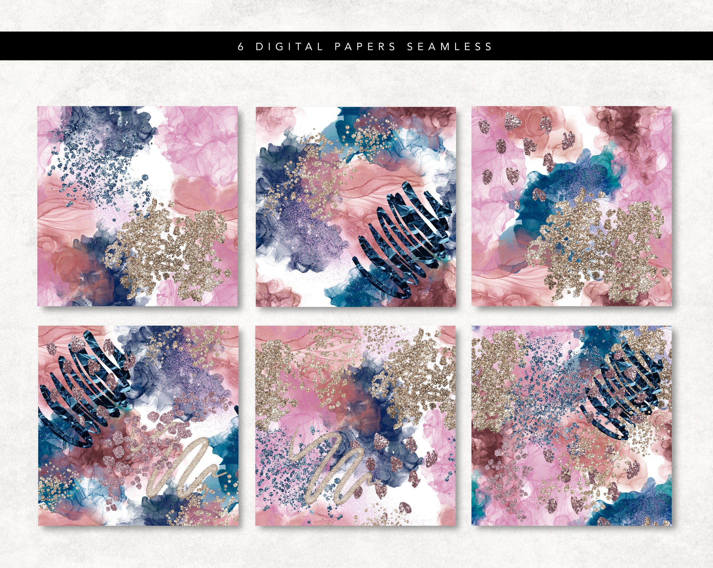 Navy and Pink Digital Paper Glitter Abstract Paper Dusty - Etsy