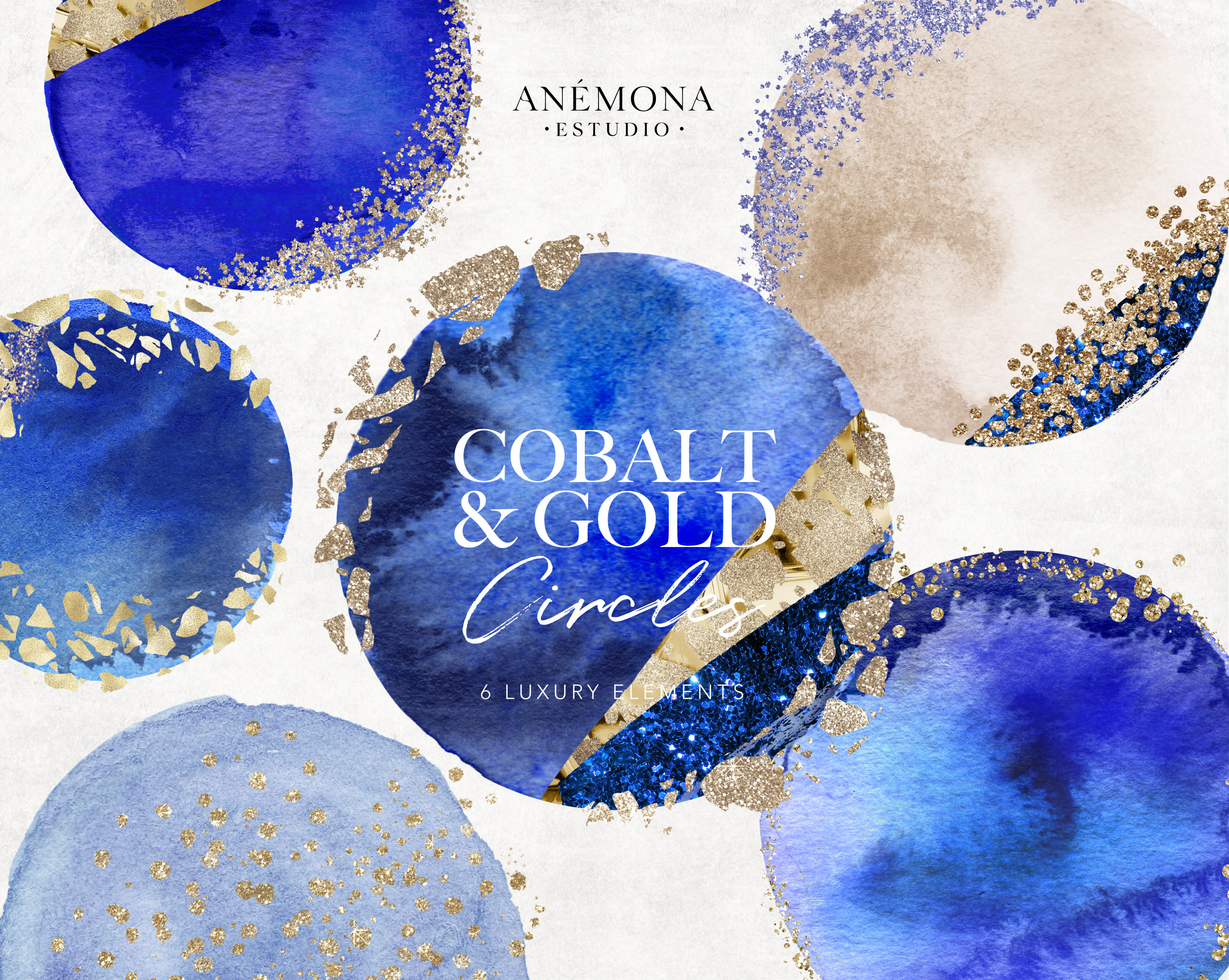 Blue and Gold Watercolor Circles Clipart Glitter Circle Clip | Etsy