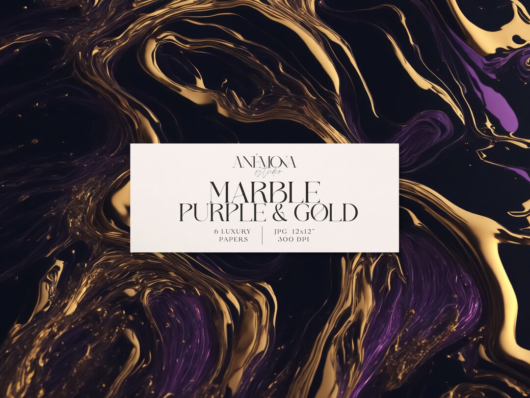 Purple and Gold Marble Digital Paper, Marble Paper, Liquid Gold Marble ...