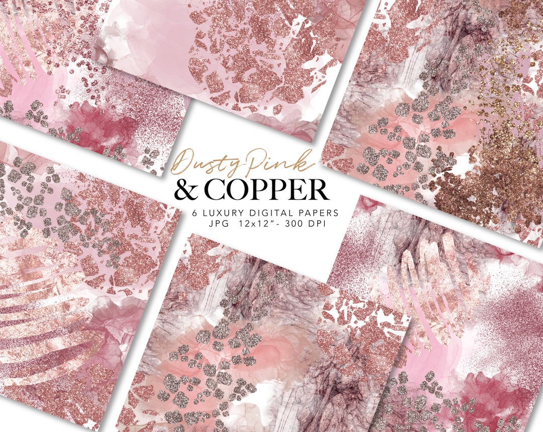 Dusty Pink Digital Paper - Glitter Abstract Paper - Copper Alcohol Ink ...