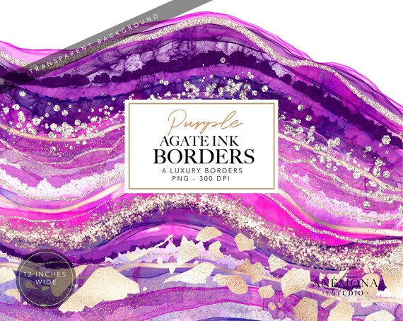 Purple Agate Border Clipart Amethyst Watercolor Geode Clipart - Etsy