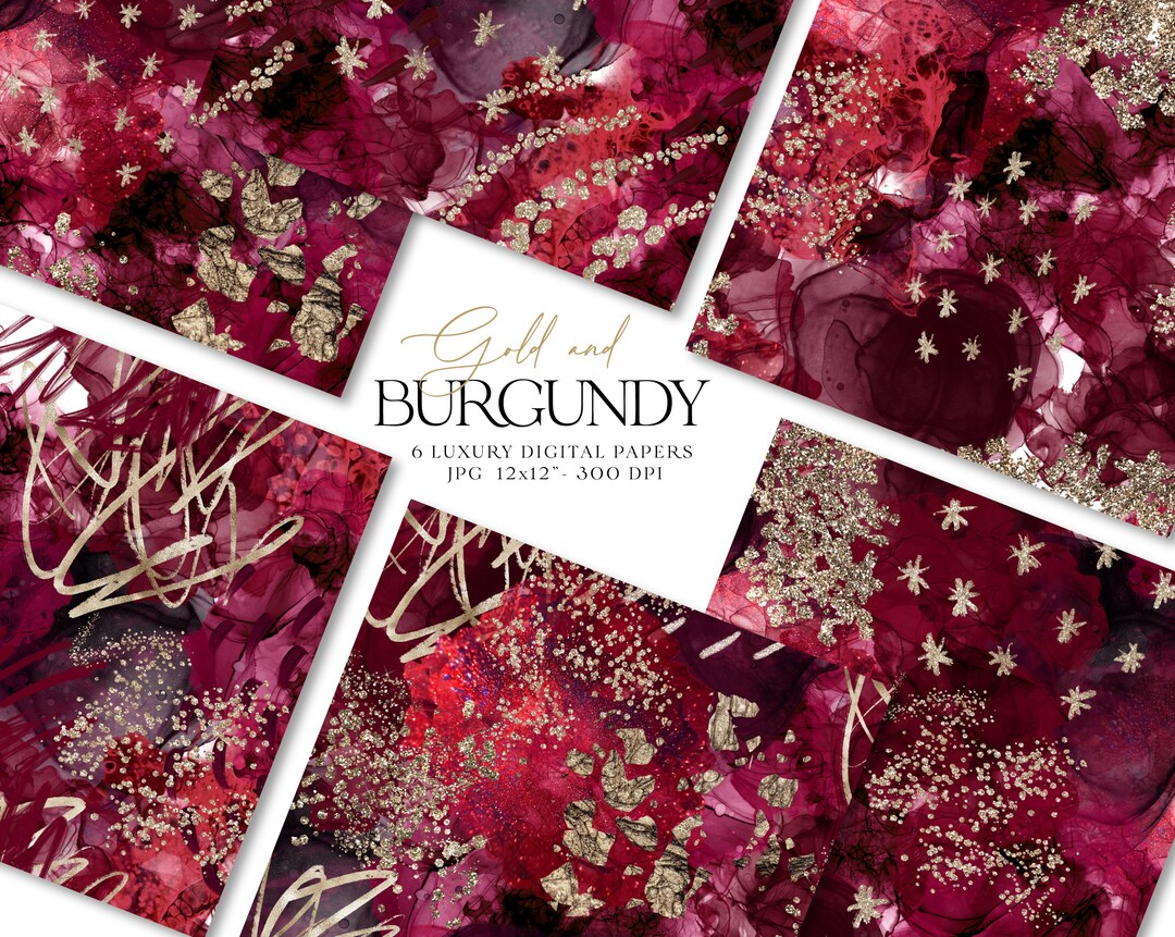 Burgundy Digital Paper - Burgundy and Gold Paper - Glitter Abstract ...