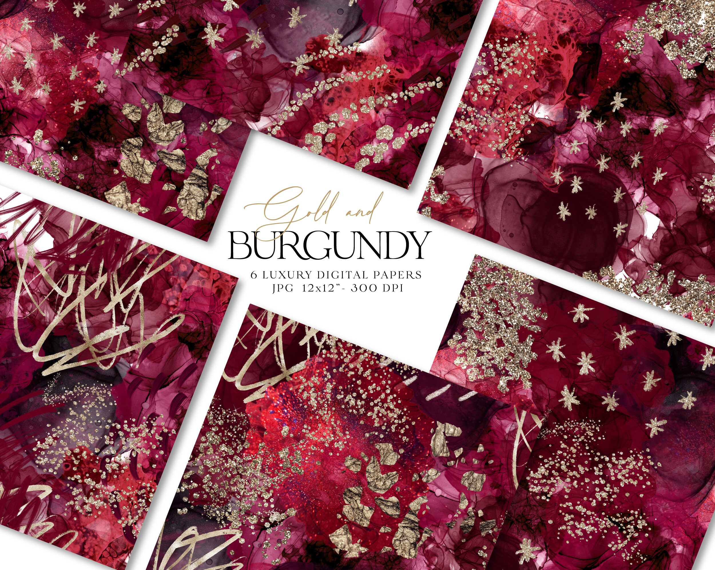 Burgundy Digital Paper Burgundy and Gold Paper Glitter - Etsy