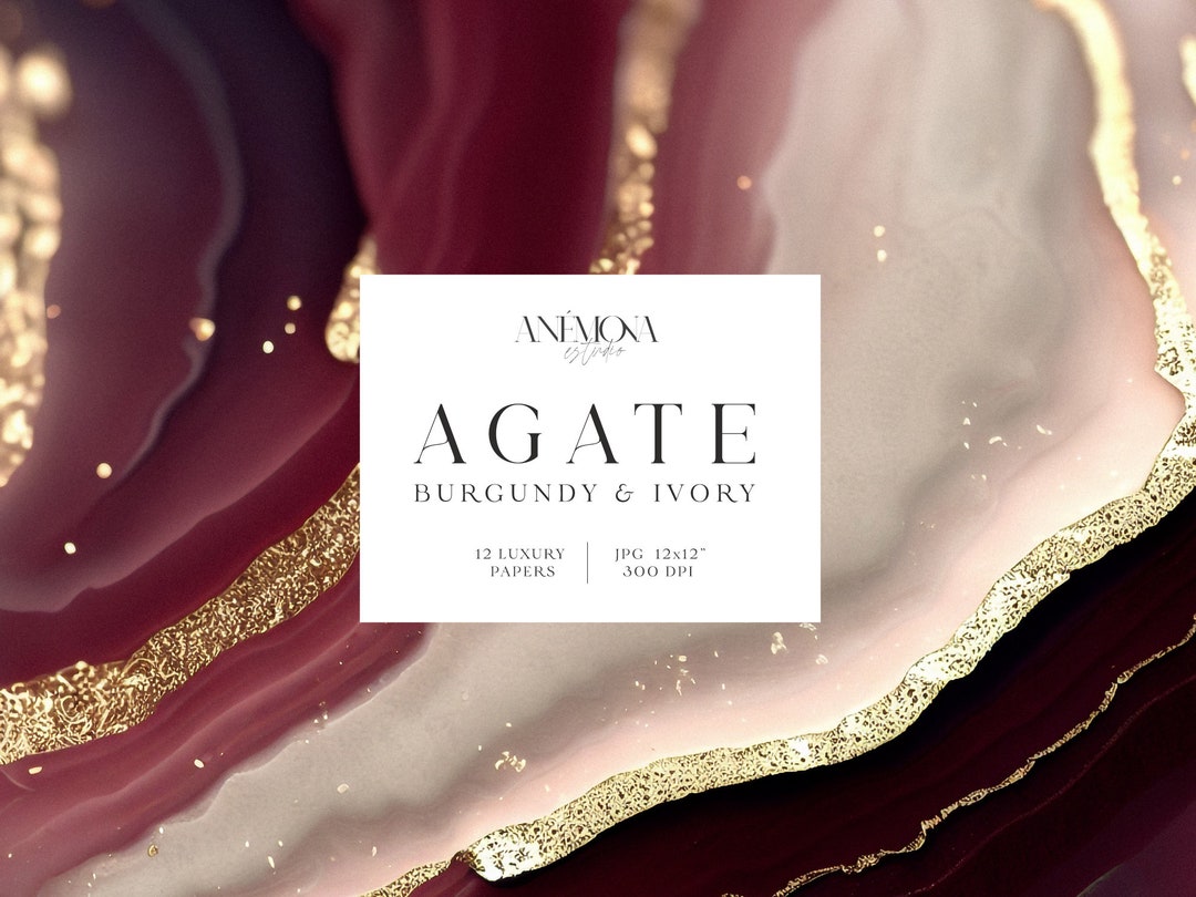 Agate Backgrounds, Burgundy Agate Gold Foil, Digital Paper Pack, Geode ...