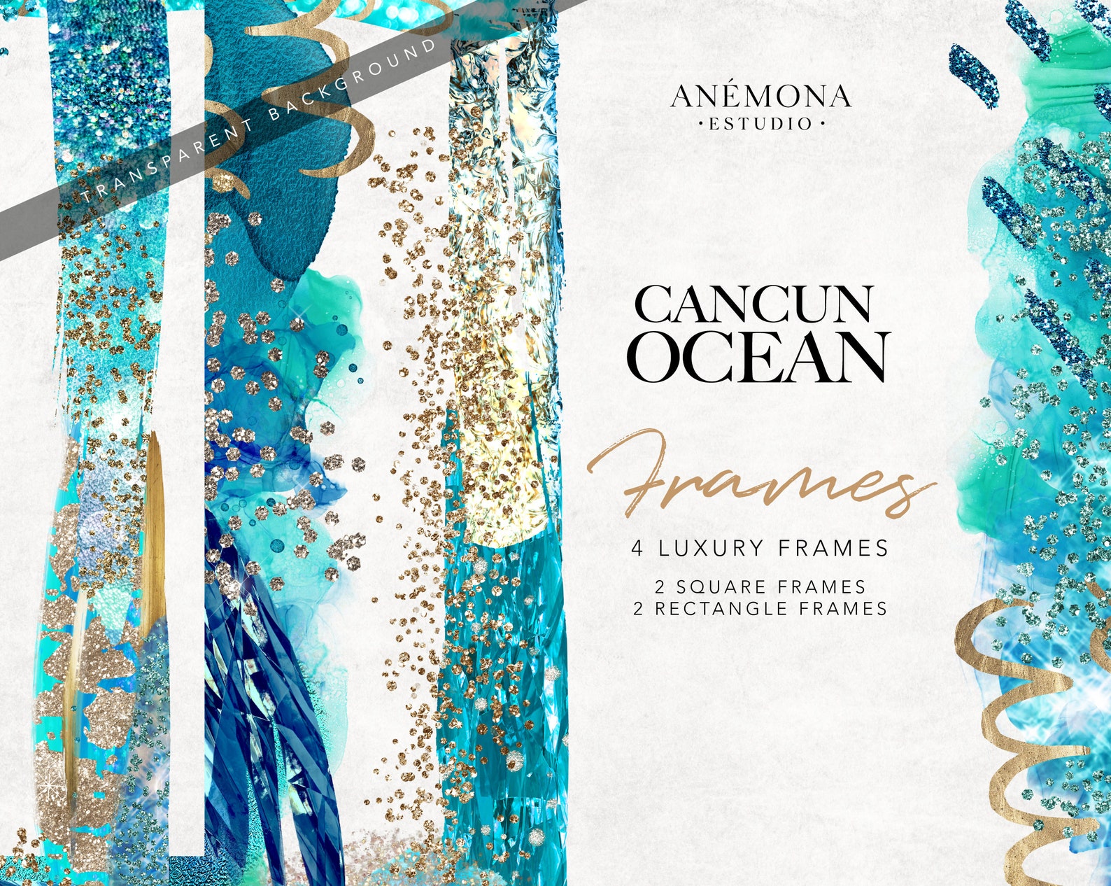 Aqua Frame Clipart Digital Modern Frame Glitter Border - Etsy