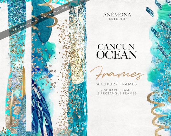 Aqua Frame Clipart Digital Modern Frame Glitter Border - Etsy