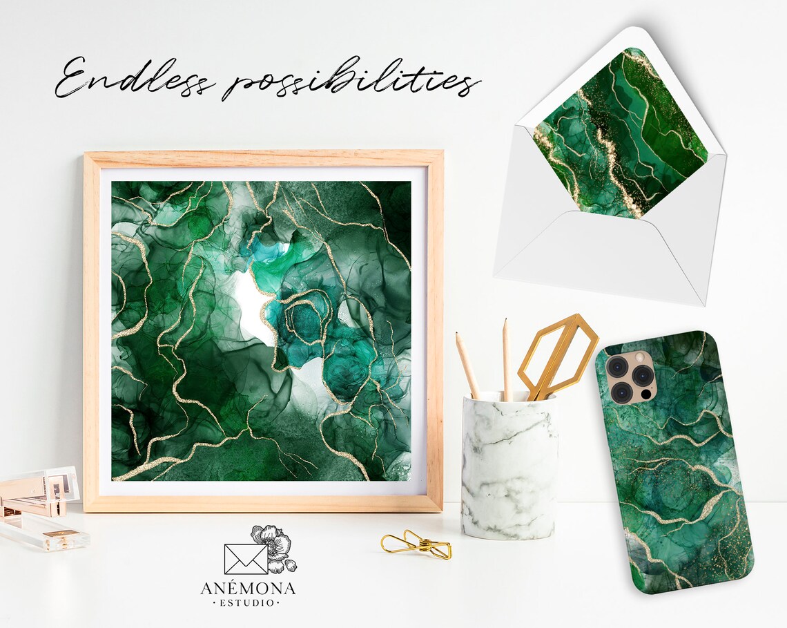 Emerald Agate Digital Paper Green Marble Paper Alcohol Ink | Etsy