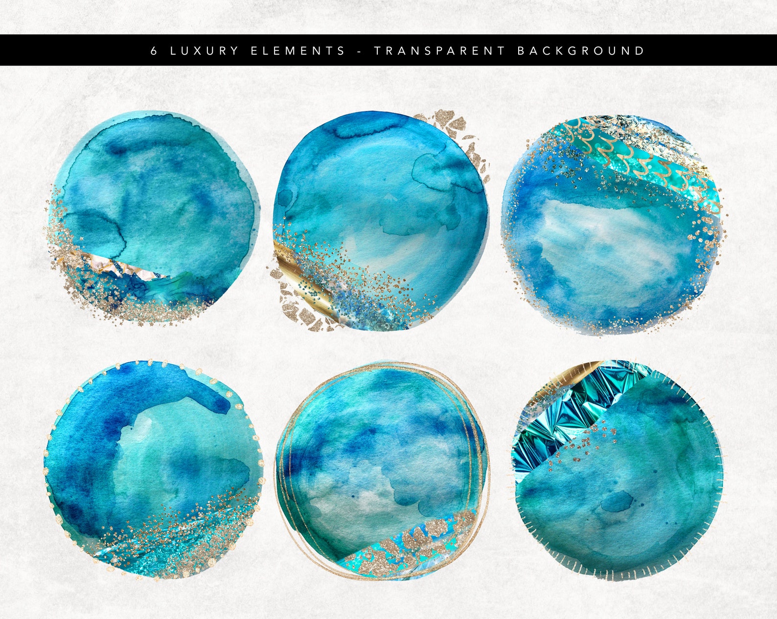 Aqua Watercolor Circles Clipart: Glitter & Foil (digital Product) - Etsy