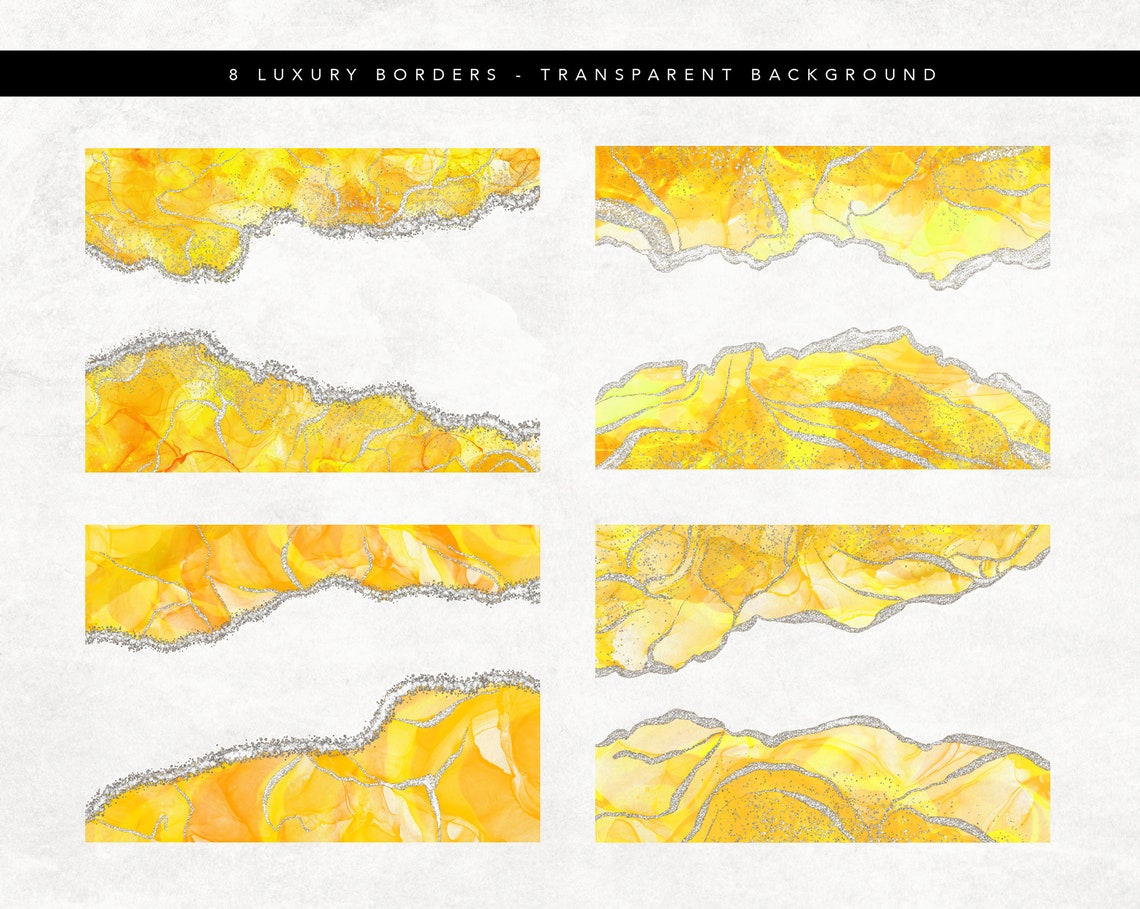 Yellow Agate Borders Clipart Watercolor Geode Clipart - Etsy