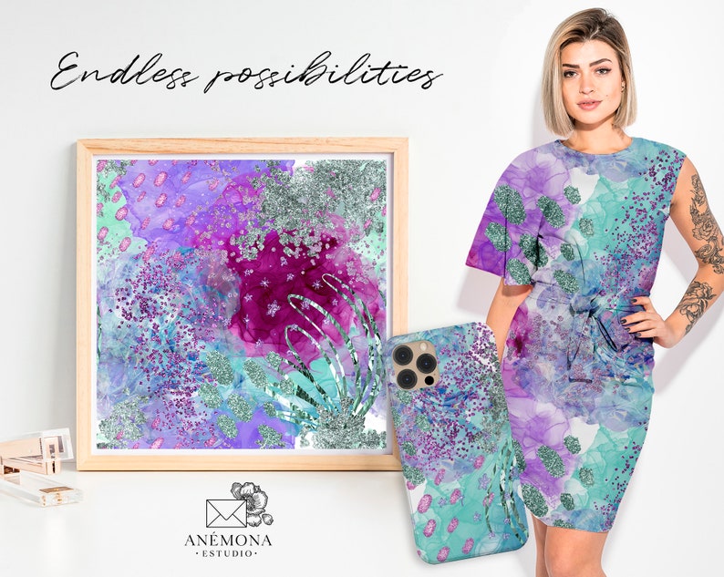 Purple and Aqua Digital Paper Glitter Abstract Paper - Etsy