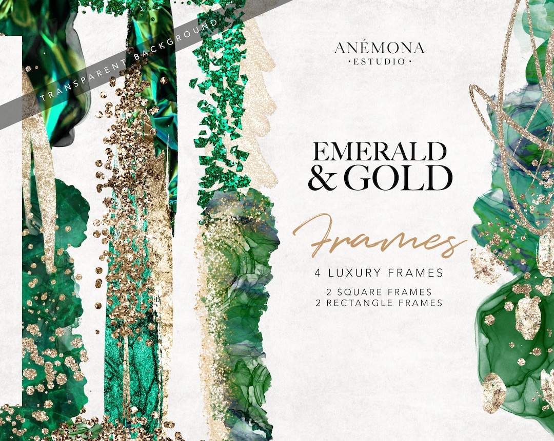 Emerald & Gold Frame Clipart: Abstract Glitter Borders (digital) - Etsy