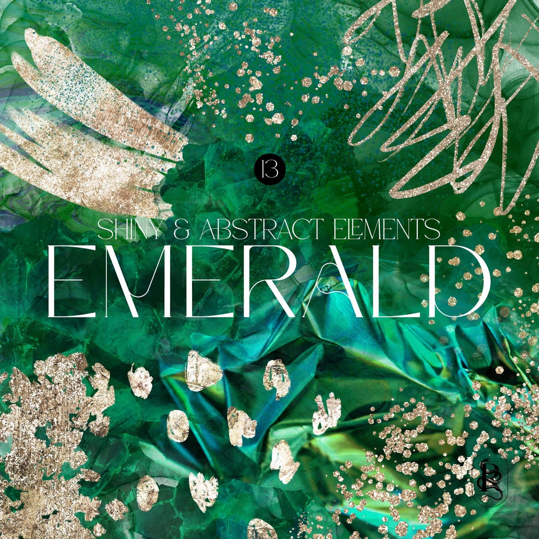 Green Abstract Watercolor Clipart - Gold Glitter Details - PNG Alcohol ...