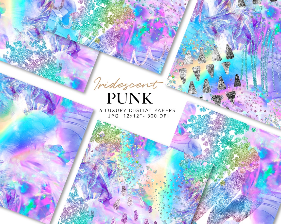 Iridescent Digital Paper Glitter Abstract Paper Rainbow - Etsy