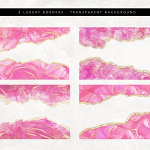 Pink Agate Borders Clipart, Pink Watercolor Geode Clipart - Gold ...