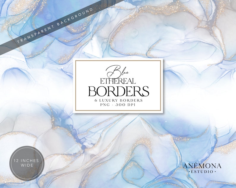 Blue Alcohol Ink Clipart Border Delicate Design Watercolor - Etsy