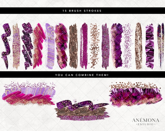 Paper, Party & Kids Purple Glitter Clip Art Purple Brush strokes ...