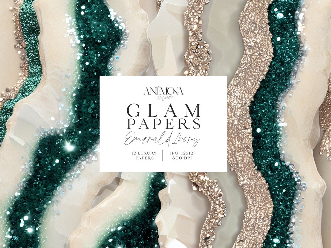 Emerald Green Glitter Digital Paper: Agate Marble Texture (digital ...