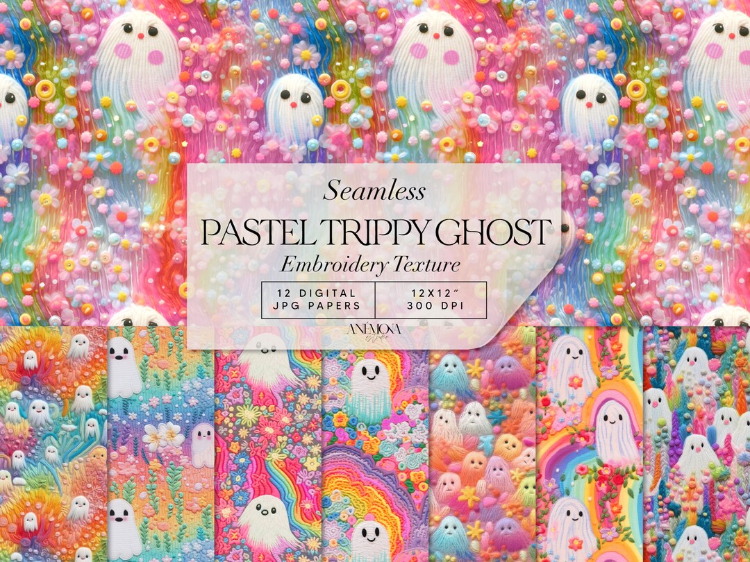Pastel Rainbow Halloween Embroidery Digital Seamless Paper, Pastel ...