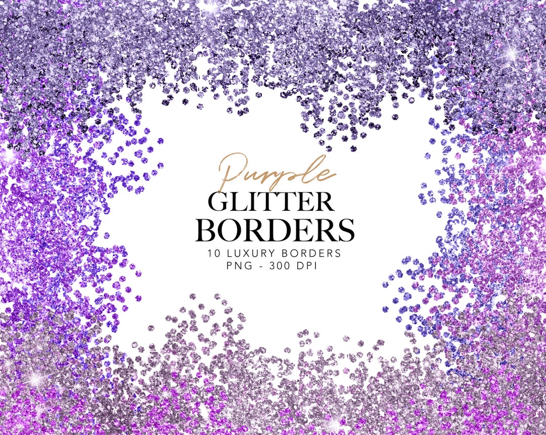Purple Glitter Border Clipart: Luxury Confetti Overlays (digital ...