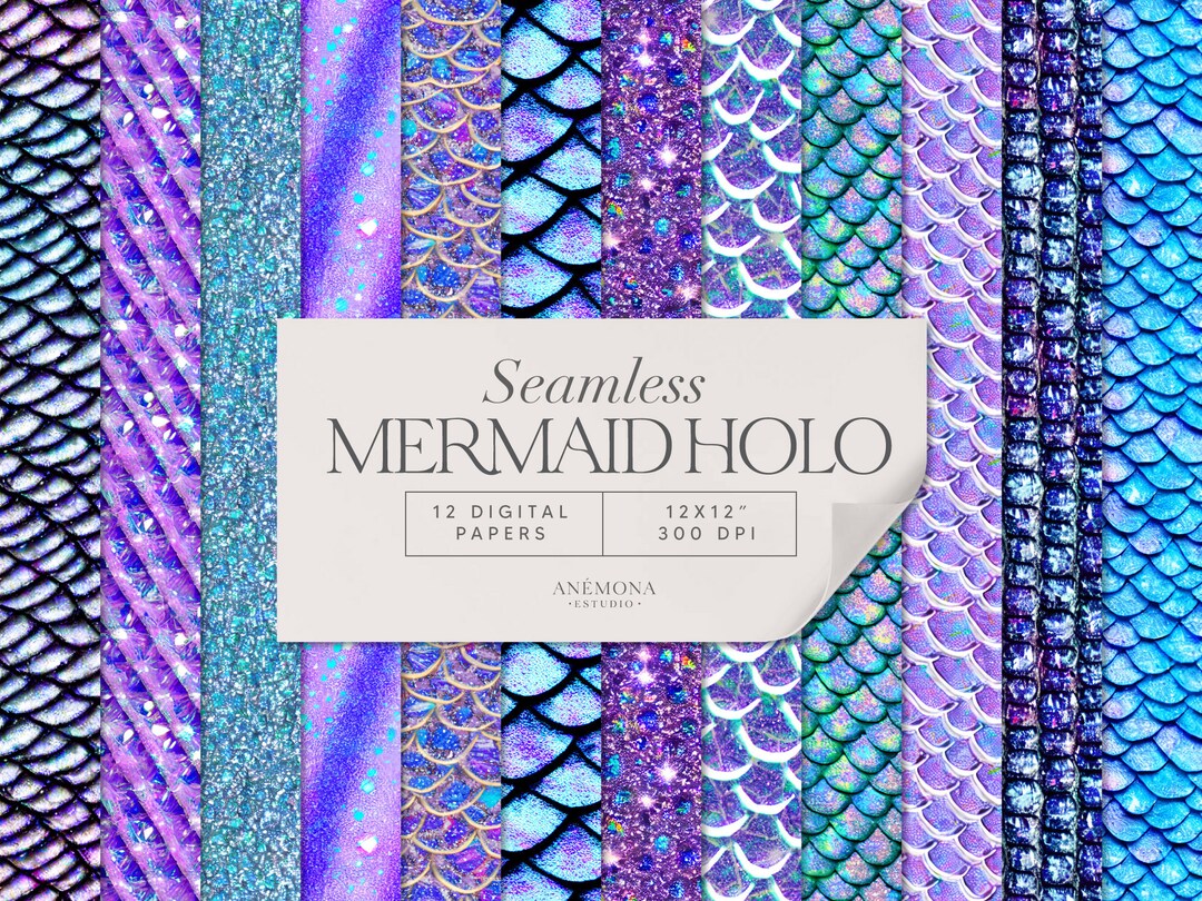 Mermaid Scales Digital Paper: Jewel Glitter Textures (commercial Use ...