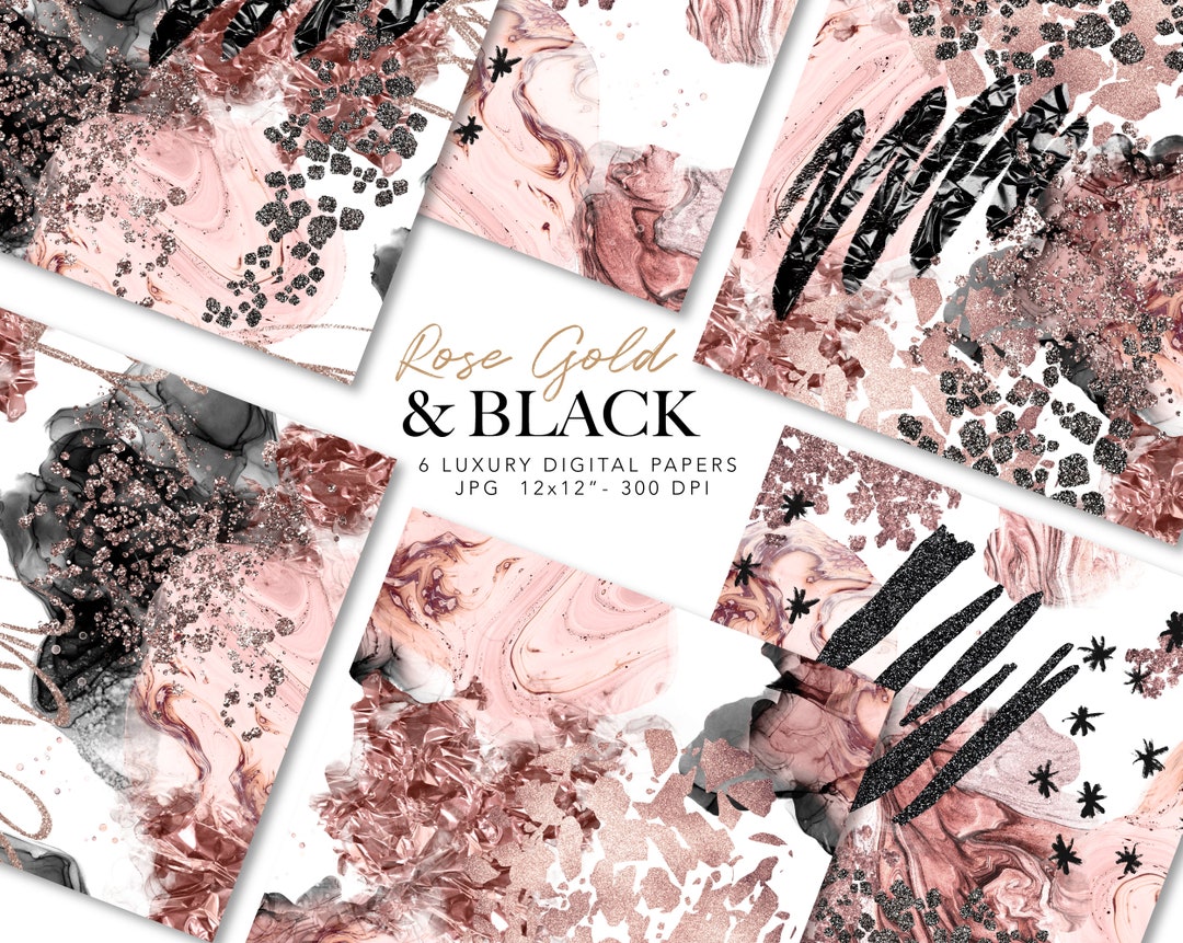 Rose Gold and Black Digital Paper - Glitter Abstract Paper - Blush ...