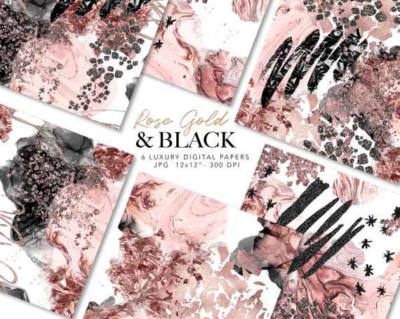 Rose Gold and Black Digital Paper Glitter Abstract Paper - Etsy