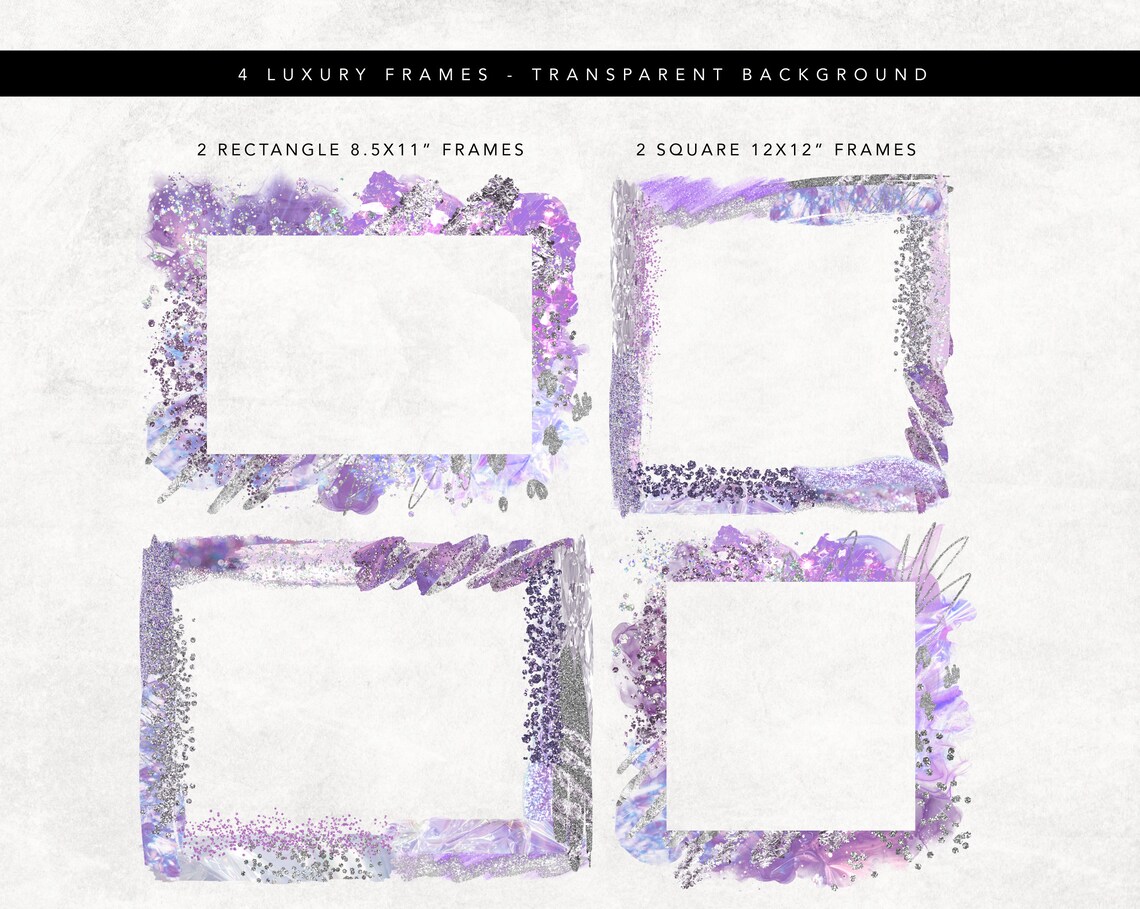 Purple Frame Clipart Digital Modern Frame Glitter Border - Etsy