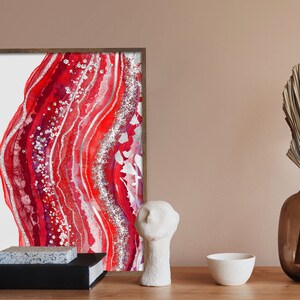 Red Agate Borders Clipart, Red Watercolor Geode Clipart - Silver ...