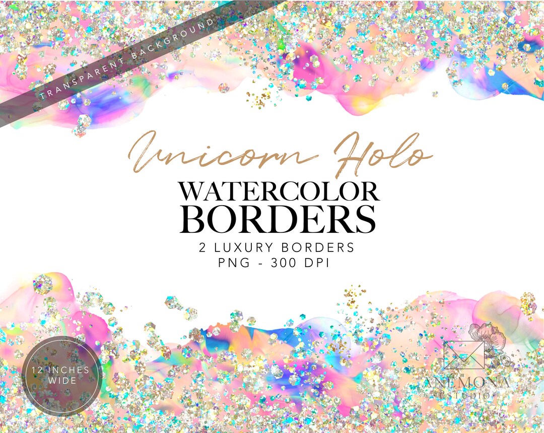 Watercolor Border Clipart - Glitter Border - Holographic Digital ...