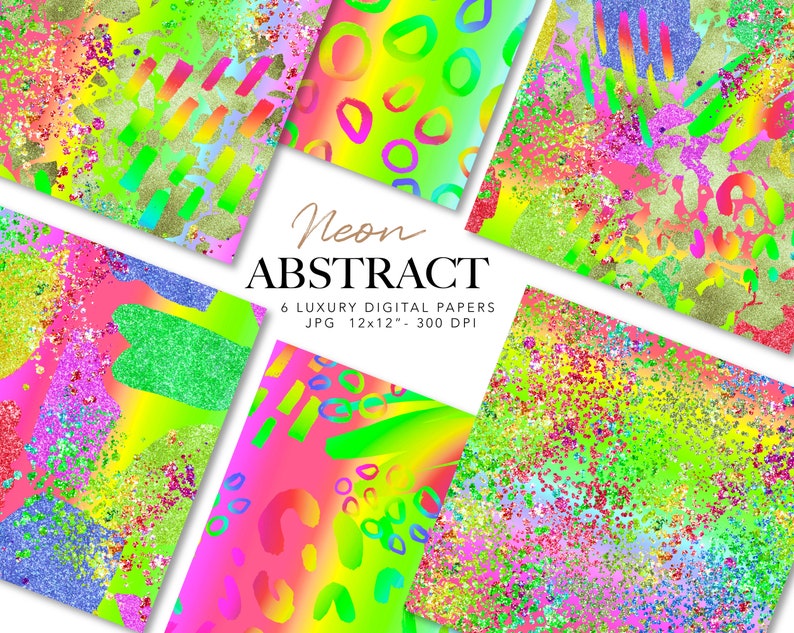 Neon Digital Paper Glitter Abstract Paper Colorful | Etsy