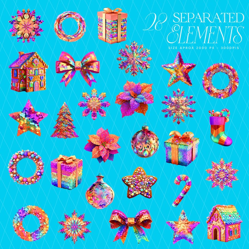 Rainbow Christmas Clipart: Gingerbread House, Neon Tree, Gingerbread ...