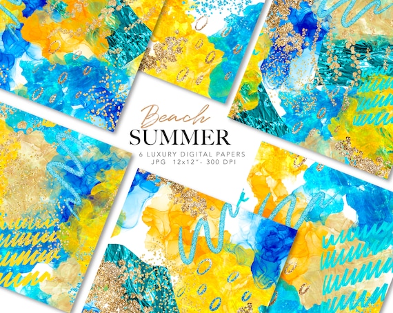 Yellow and Blue Digital Paper Glitter Abstract Paper - Etsy