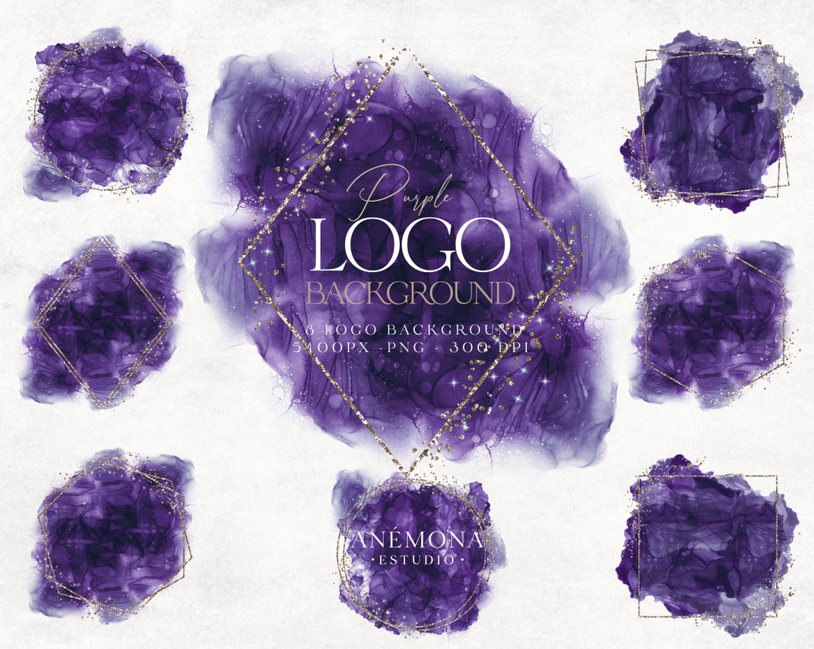 Purple Watercolor Clipart Gold Glitter Clipart Purple - Etsy