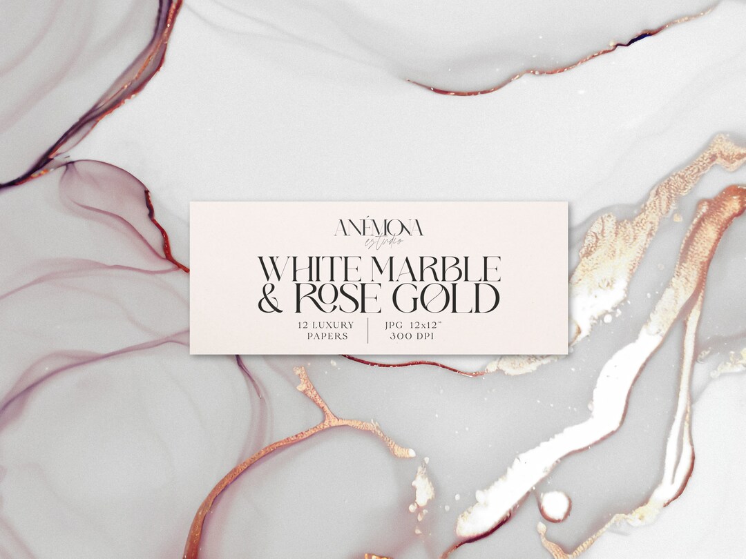 White Marble With Rose Gold Digital Paper, Rose Gold Marble Textures ...